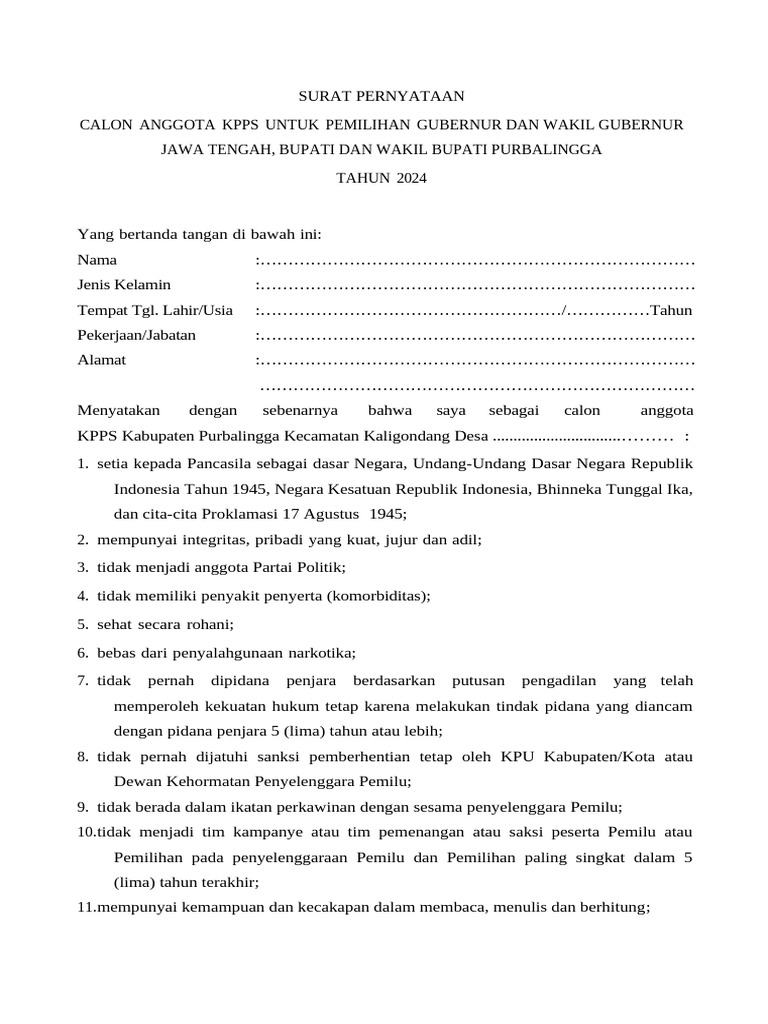 Template Surat Pernyataan | PDF