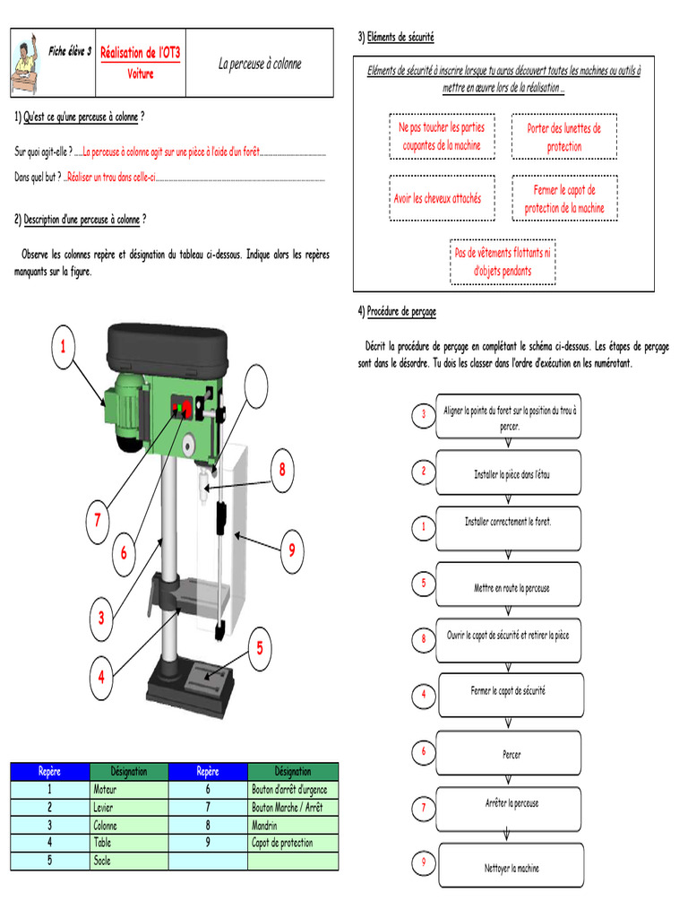 Fiche Élève Perceuse à Colonne Correction | PDF