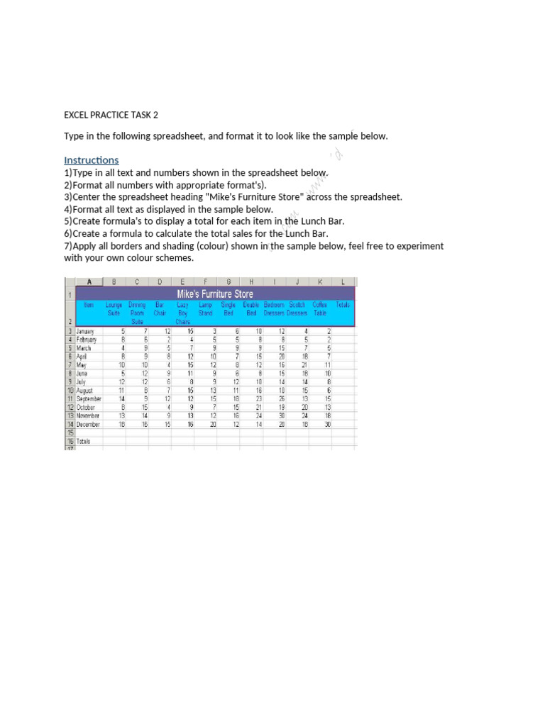 Excel Practice Task 2 | PDF | Teaching Methods & Materials