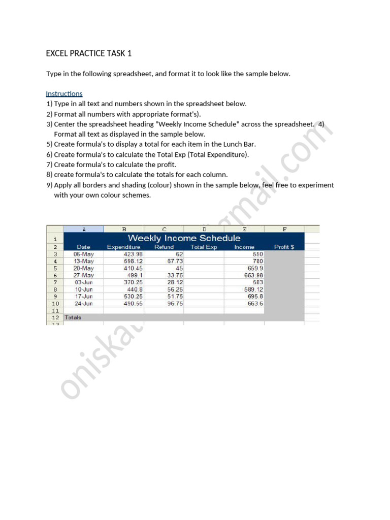 Excel Practice Task 1 | PDF | Teaching Methods & Materials