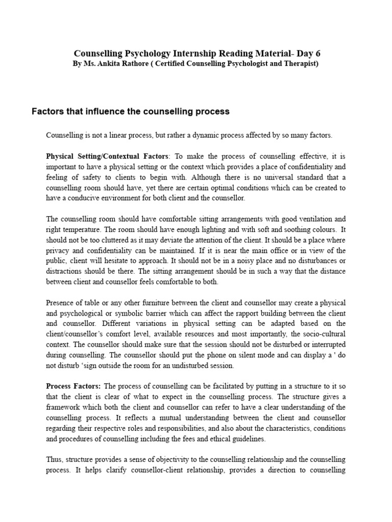 Counselling Psychology Internship Reading Material - Day 6 | PDF ...