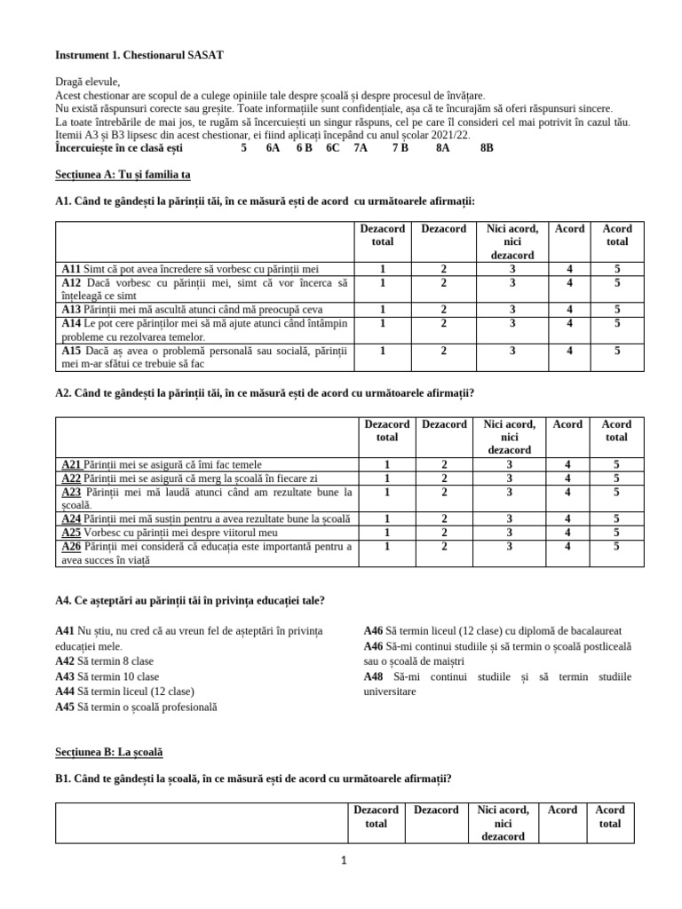 Chestionar SASAT | PDF