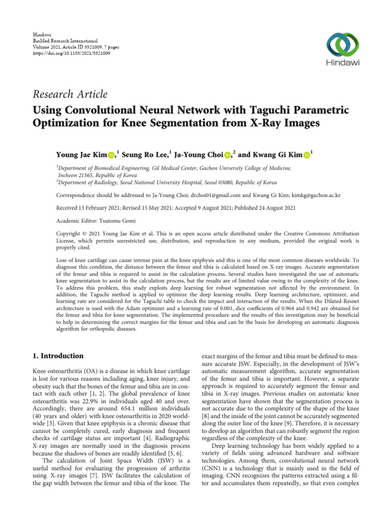 2021.08 Using Convolutional Neural Network with Taguchi Parametric Optimization for Knee ...
