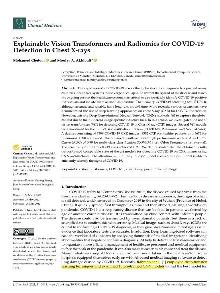 2022.05 Explainable Vision Transformers and Radiomics For Covid-19 Detection in Chest X-Rays | PDF