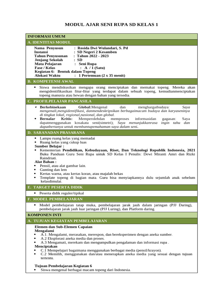 MA SENI RUPA K1 Keg 6 | PDF