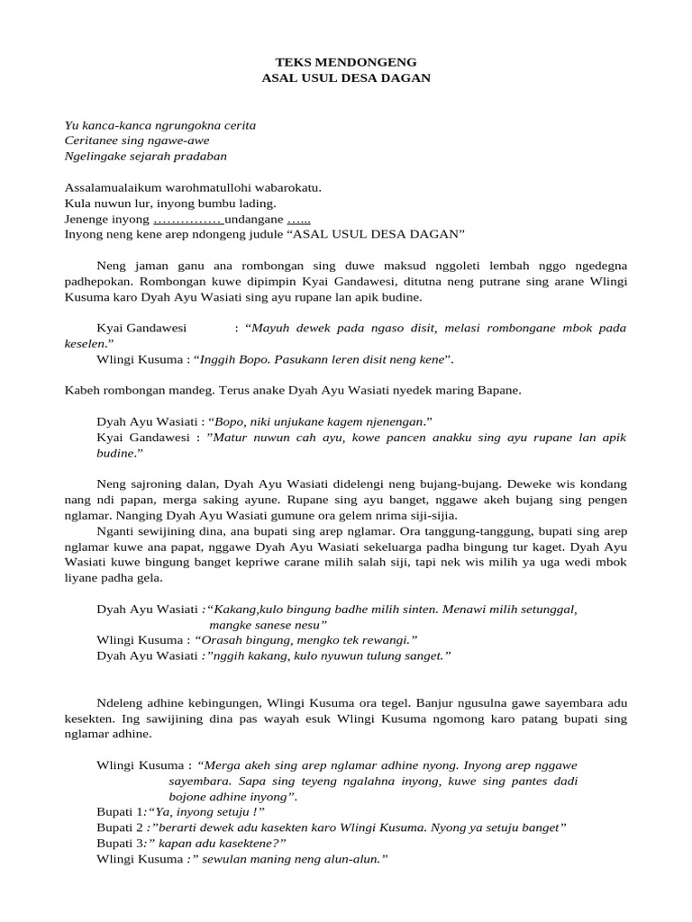 Teks Mendongeng Asal-Usul Desa Dagan | PDF