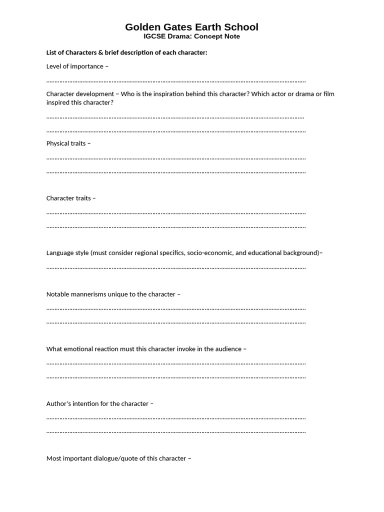 Character - Concept Note | PDF