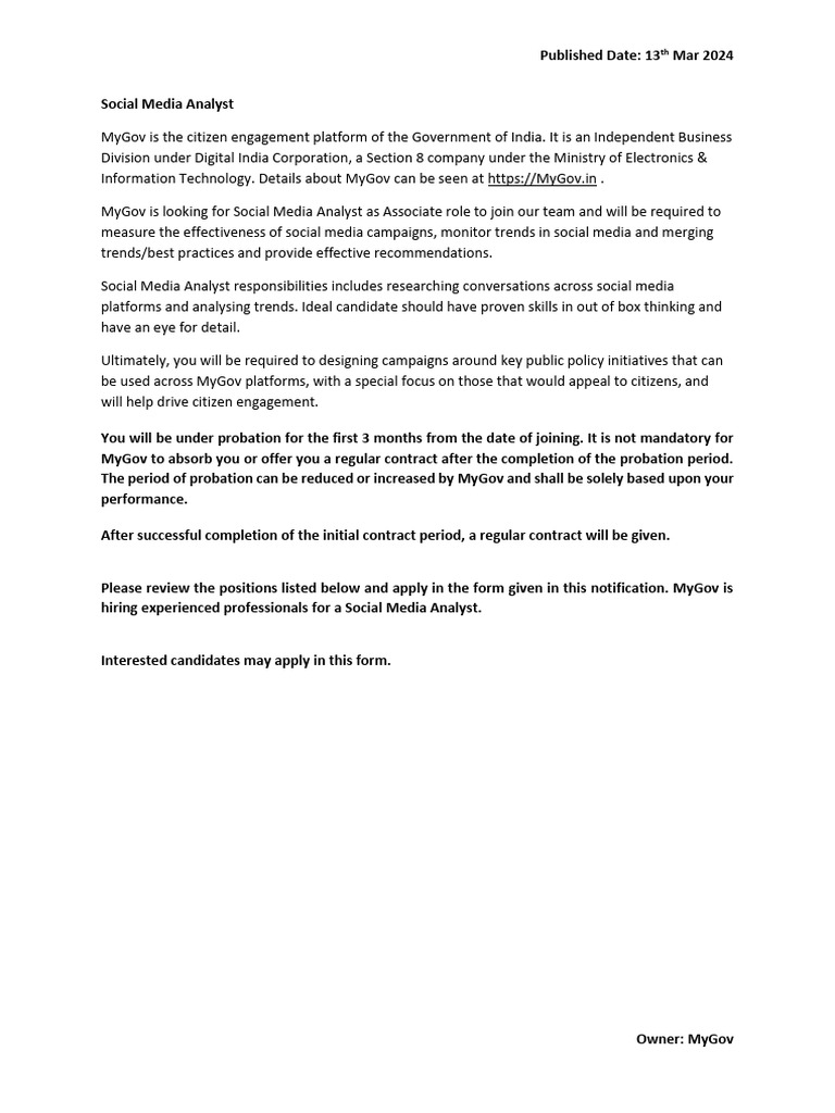 Social Media Analyst - JD - 0 | PDF | Social Media | Popular Culture ...