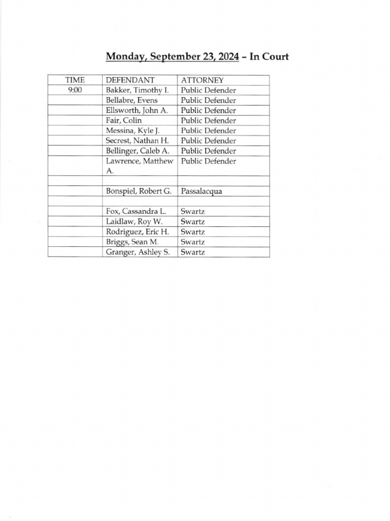 Jefferson County Court Calendar Sept. 23, 2024 | PDF