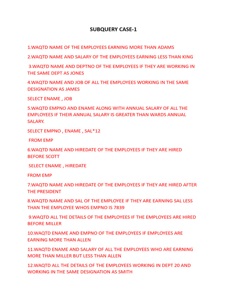 Subquery Case 1 | PDF