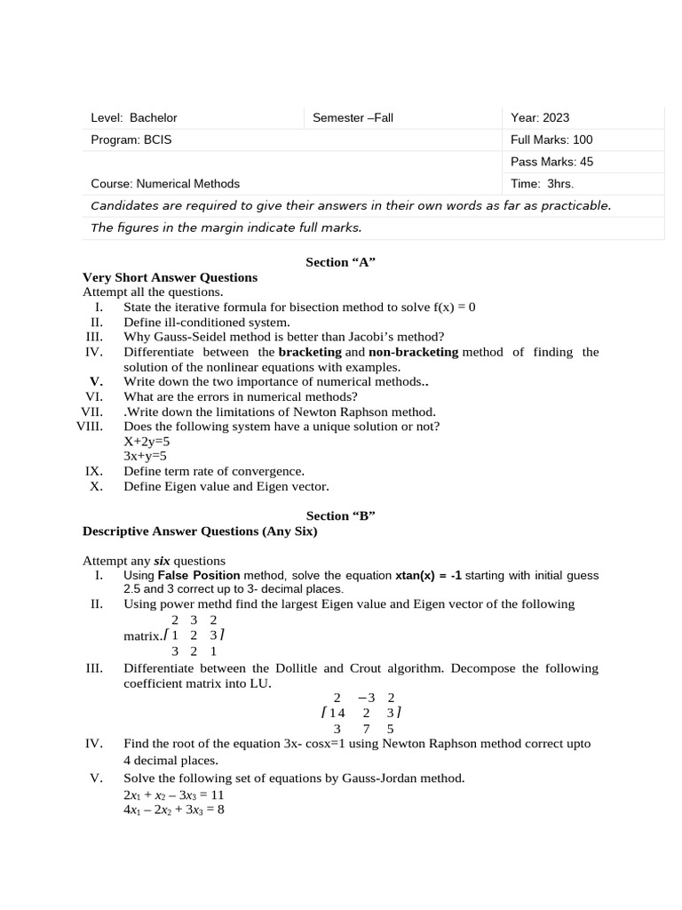 Bcis Numerical Method | PDF | Numerical Analysis | Teaching Methods & Materials