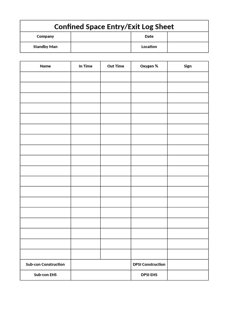 Confined Space Entry Log | PDF | Art | Computers