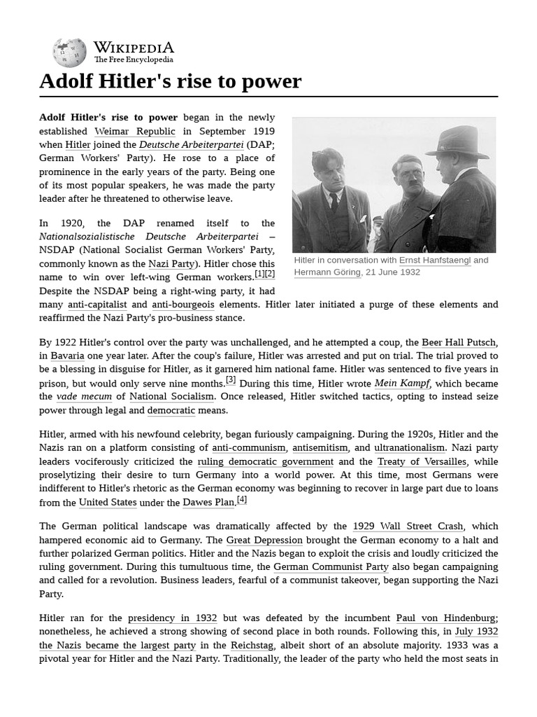 Adolf Hitler's Rise To Power | PDF