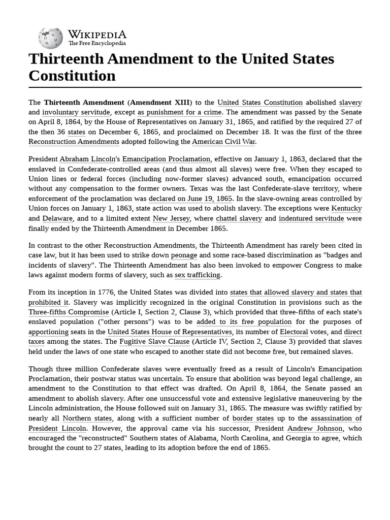 Thirteenth Amendment To The United States Constitution | PDF