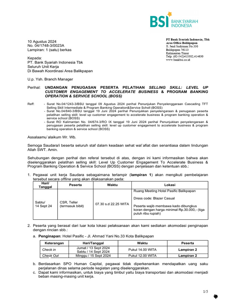 Surat Ke Cabang - Penunjukan Peserta Level Up-Selling Skill FL 2024 | PDF