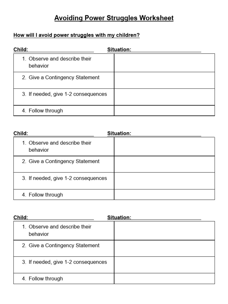 Avoiding Power Struggles Worksheet | PDF