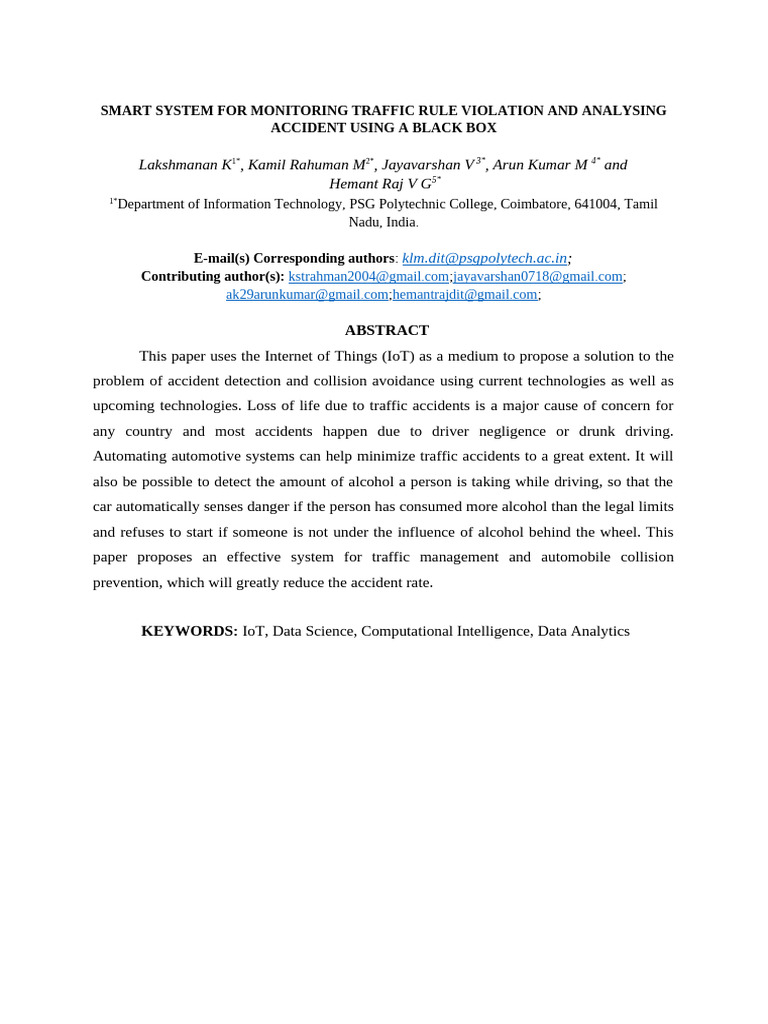SMART SYSTEM FOR MONITORING TRAFFIC RULE VIOLATION AND ANALYSING FORMAT ...