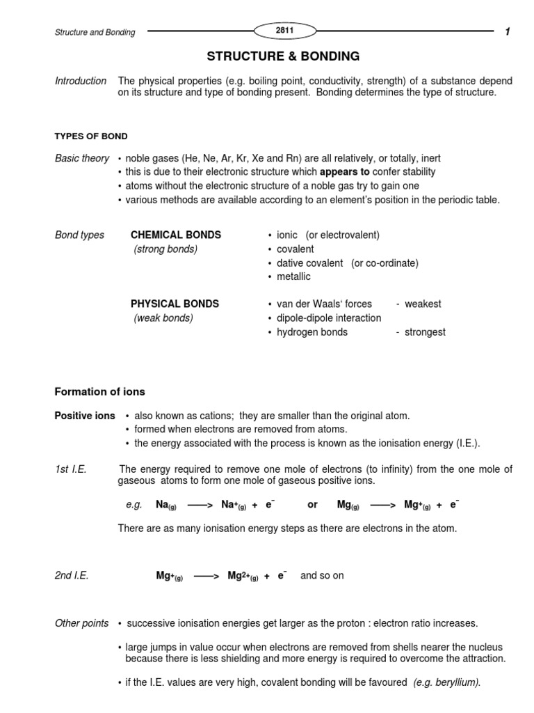 Structure & Bonding: Types of Bond | PDF | Science & Mathematics