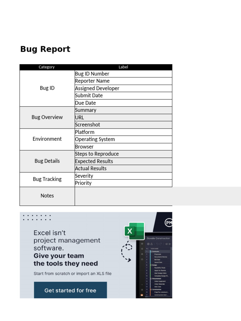 Bug Report Template Excel ProjectManager WLNK-FD | PDF | Games & Activities | Technology ...