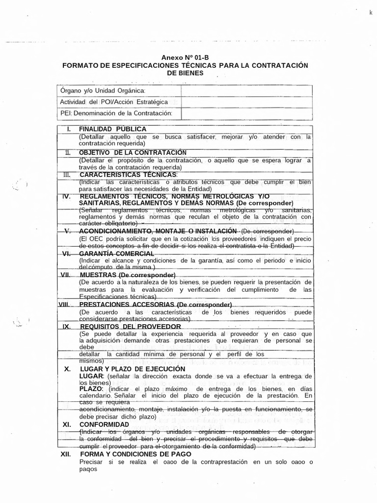 Formato de Especificaciones Tecnicas | PDF