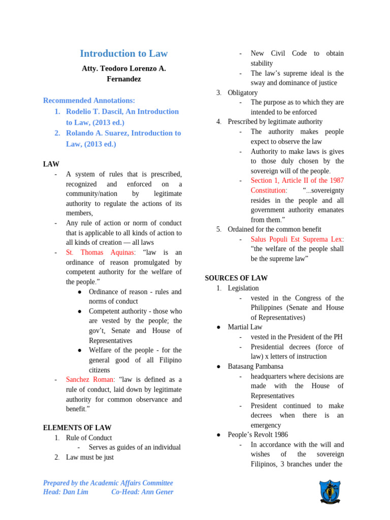 Introduction To Law | PDF