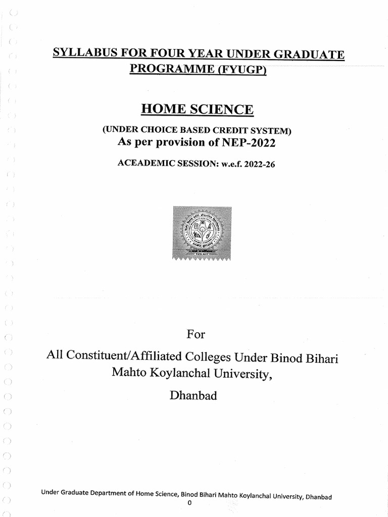 UG Home Science Syllabus FYUGP | PDF