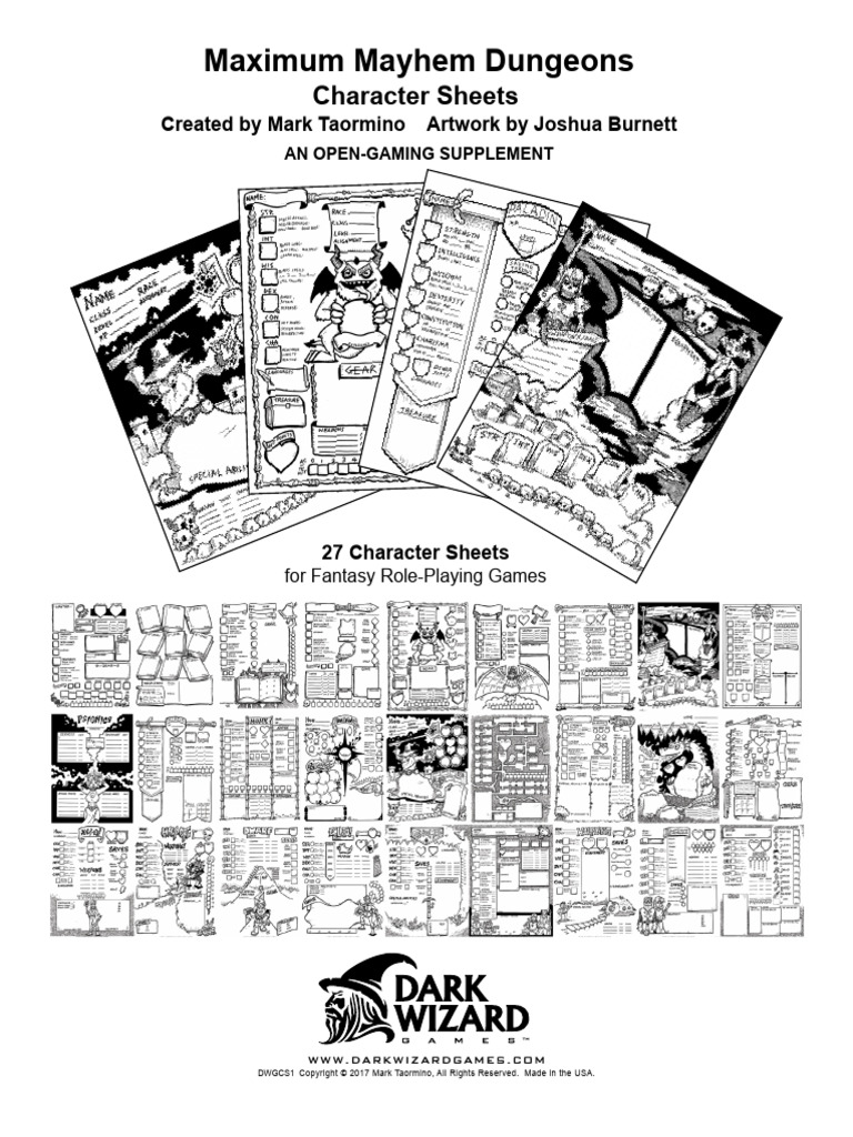 27 Max Mayhem Character Sheets Pack 1 | PDF