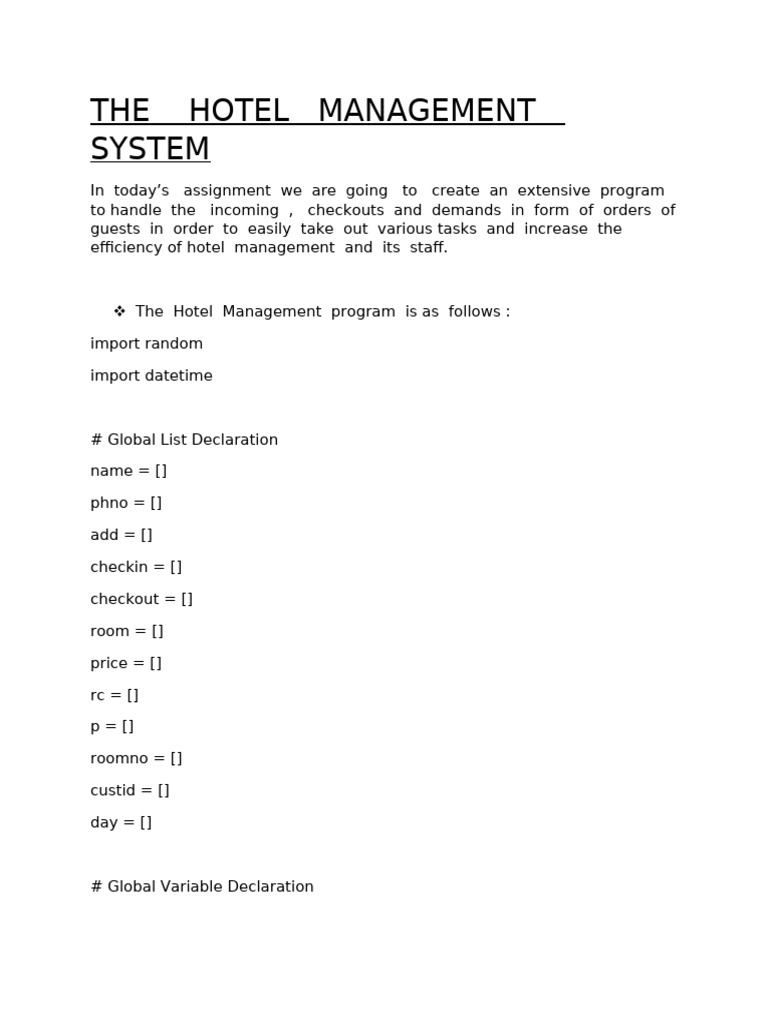 The Hotel Management System | PDF