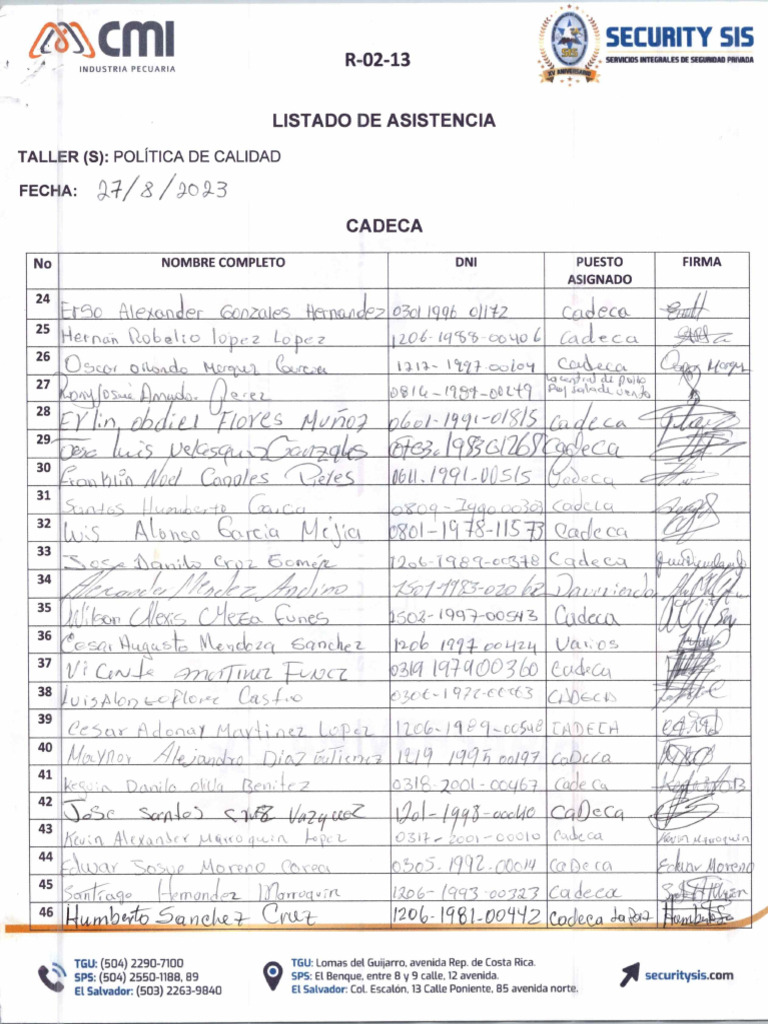 R-02-13 Listado de Asistencia (Cadeca 2) | PDF