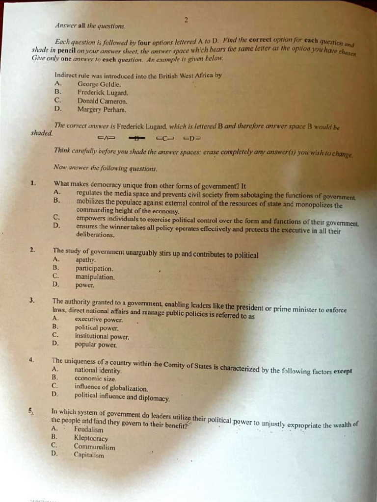 Government (Objective) - WASSCE 2024 | PDF