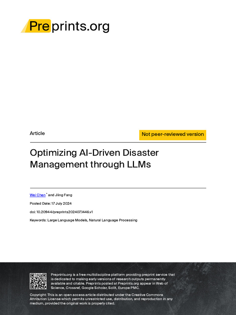 Optimizing AI-Driven Disaster Management Through LLMs | PDF