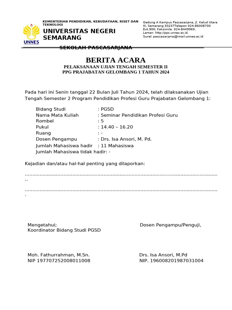 BERITA ACARA UTS Seminar | PDF