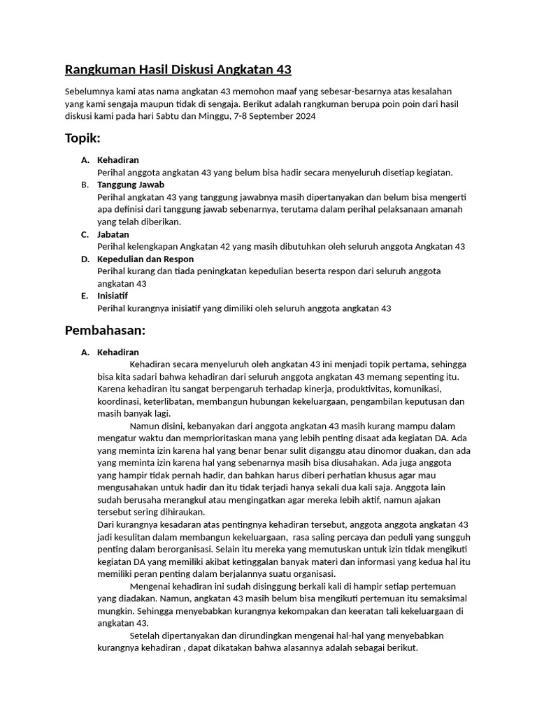 Rangkuman Hasil Diskusi Angkatan 43 | PDF