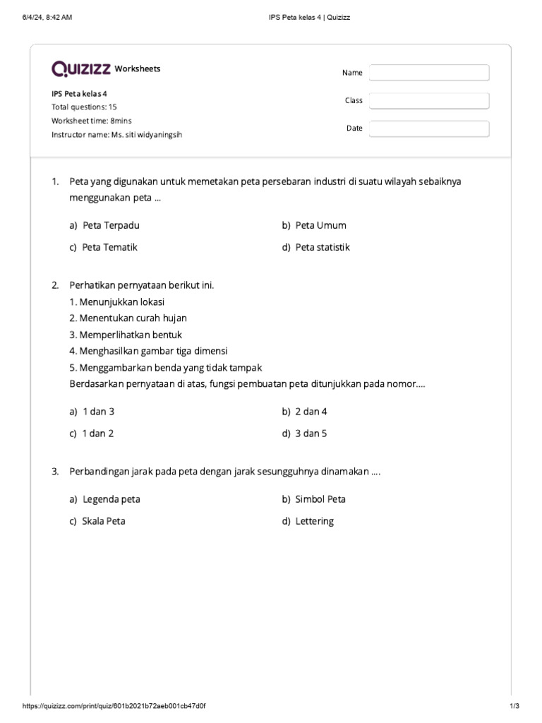 IPS Peta Kelas 4 - Quizizz | PDF