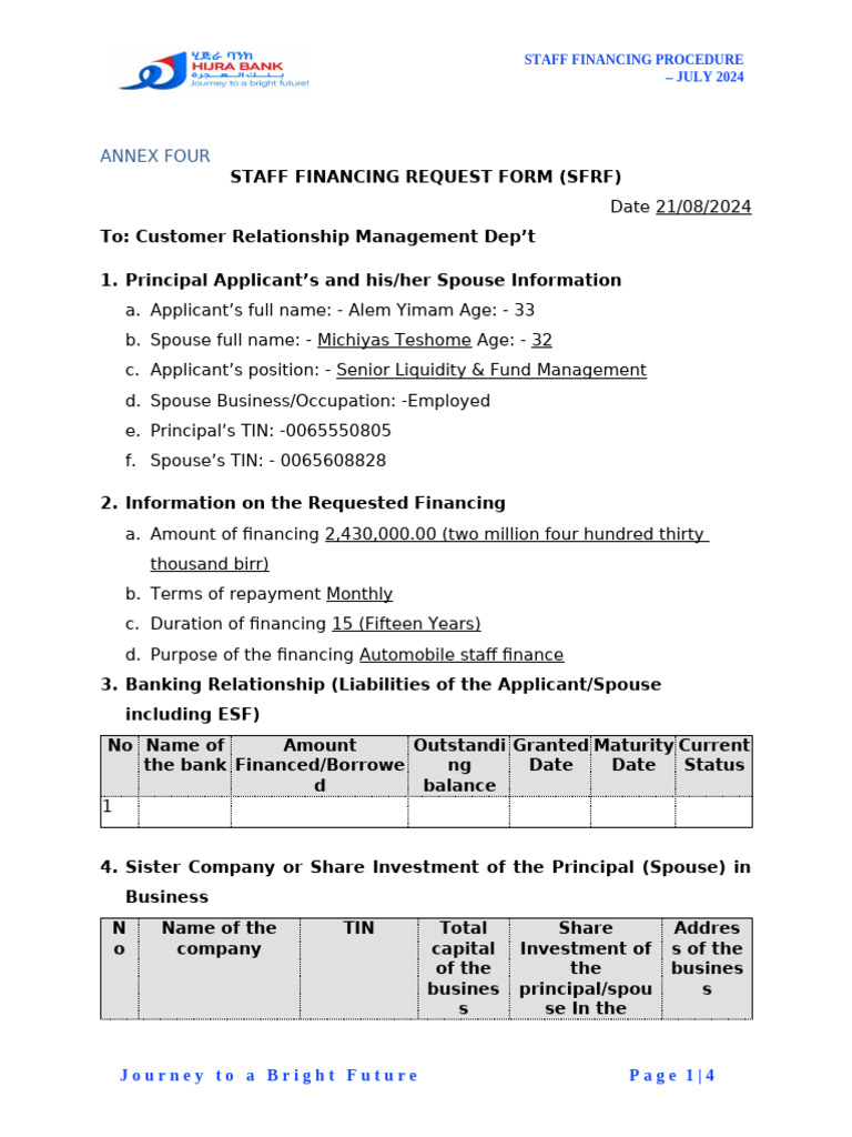 Staff Financing Request Form & Concent | PDF