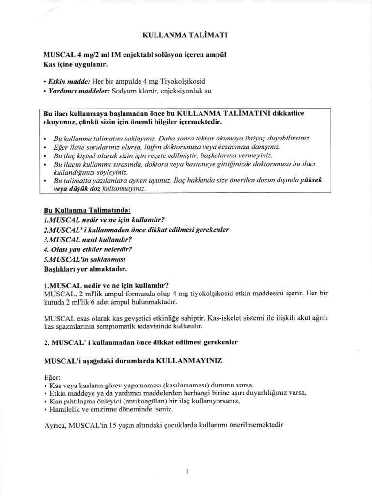 Muscal 4 MG 2 ML Im Enjektabl Solusyon Iceren Amp KT | PDF