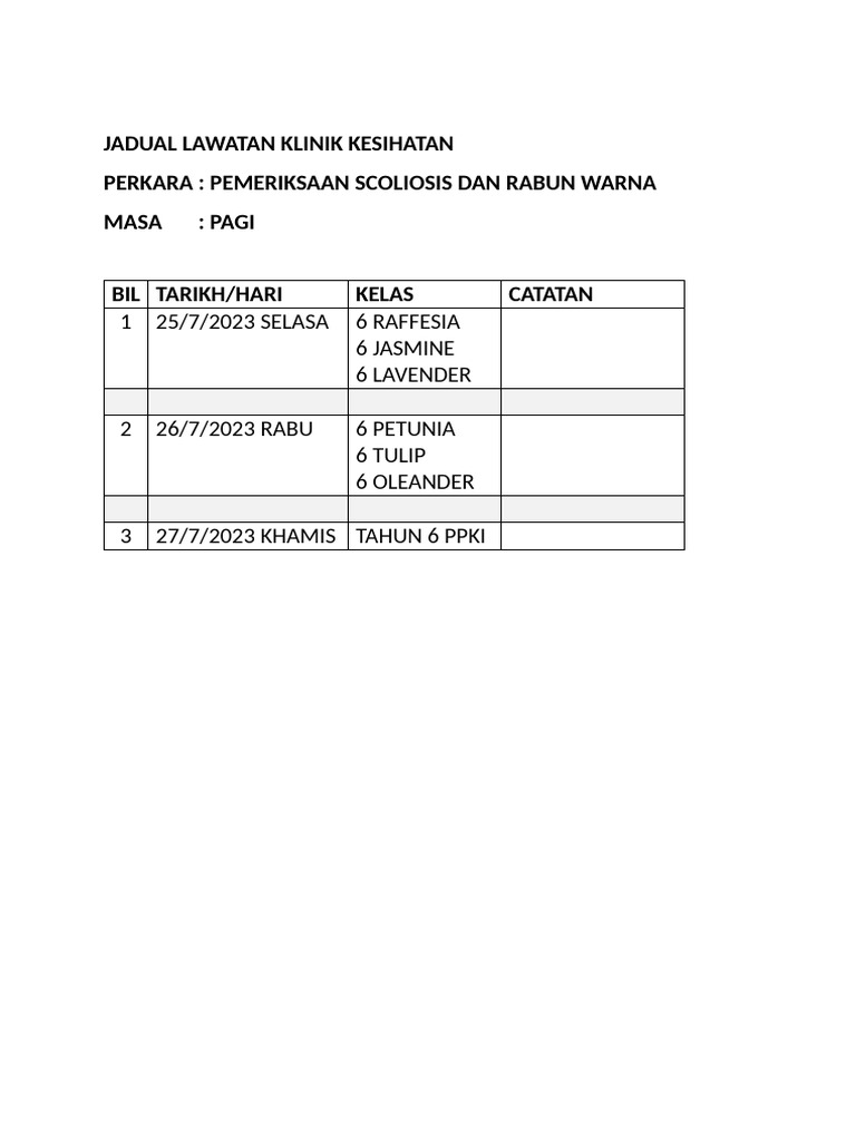 Pemeriksaan Scolosis Dan Rabun Warna | PDF