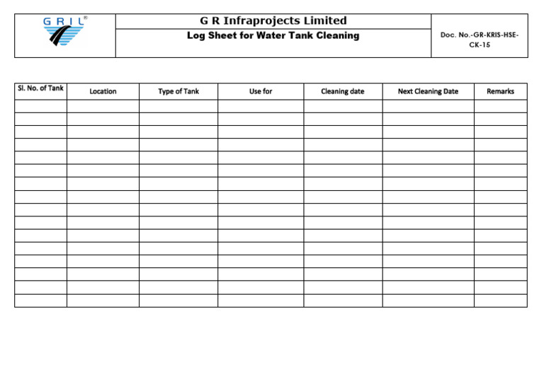 Water Tank Cleaning Log Sheet | PDF | Science & Mathematics ...