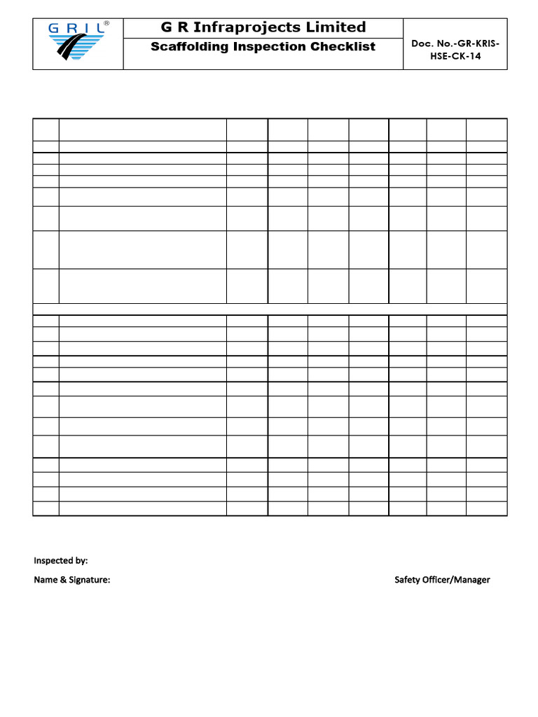 Mobile Scaffold Inspection Checklist | PDF