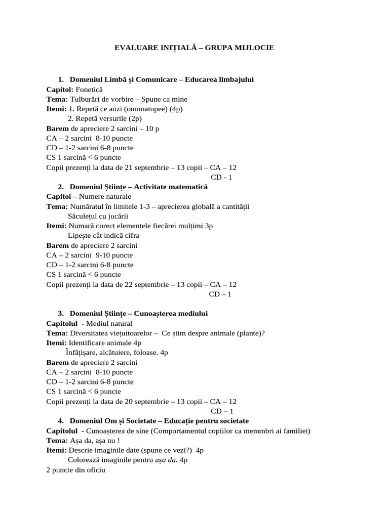 1 Evaluare Initiala Grupa Mijlocie | PDF
