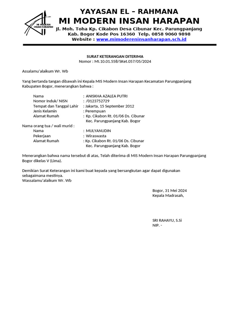 Surat Keterangan Diterima | PDF