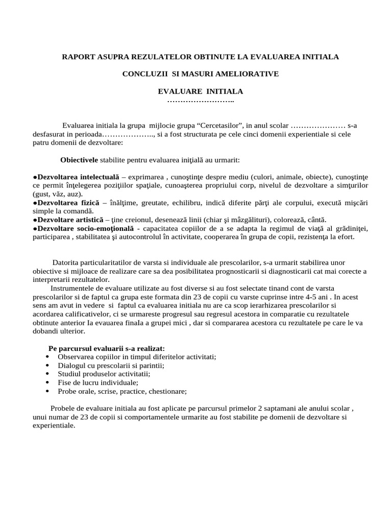 Raport Detaliat Evaluare Initiala-1 | PDF