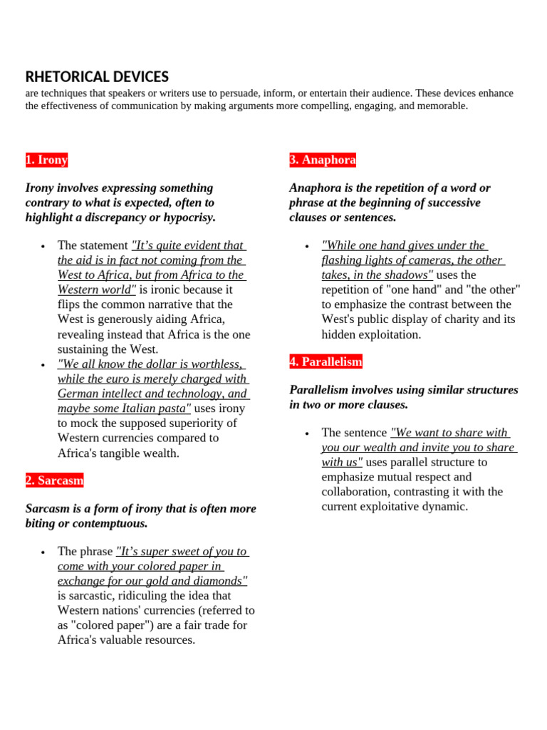 Rhetorical Devices Used in Mallence Bart William Speech | PDF