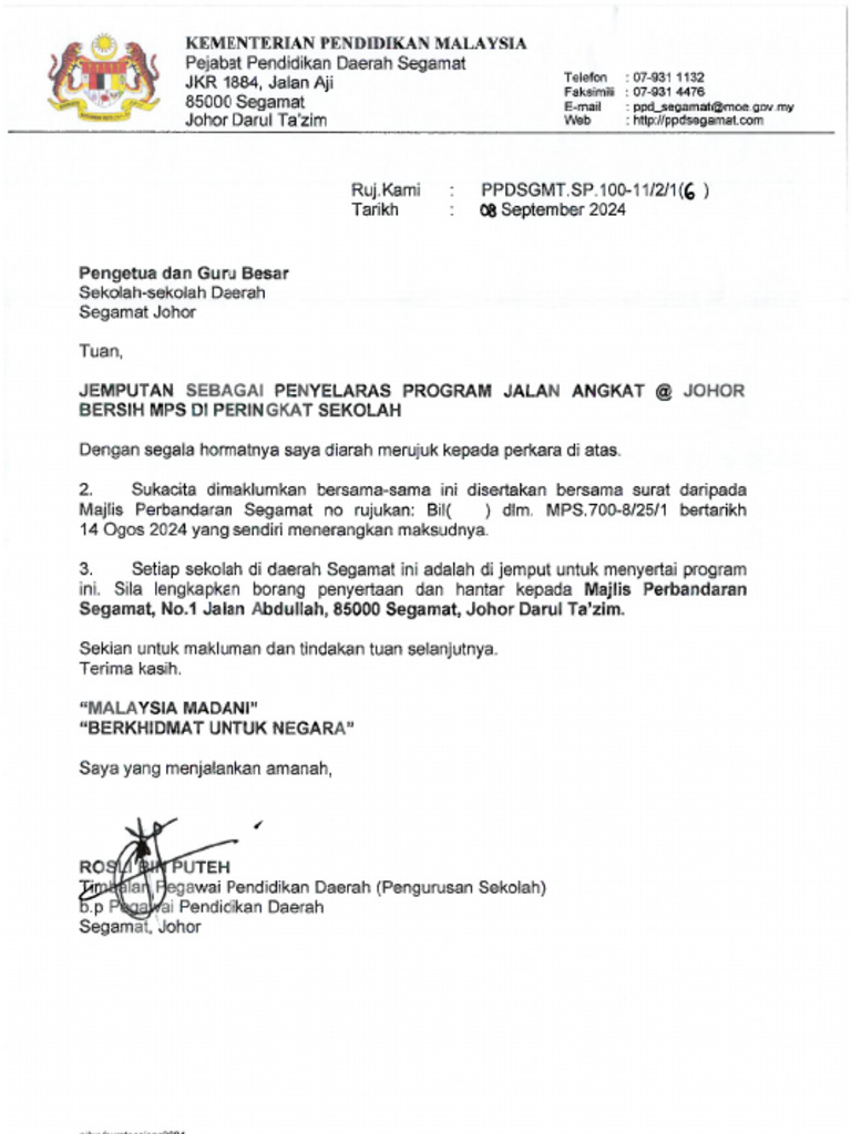 Jemputan Sebagai Penyelaras Program Jalan Angkat at Johor Bersih Mps Di ...