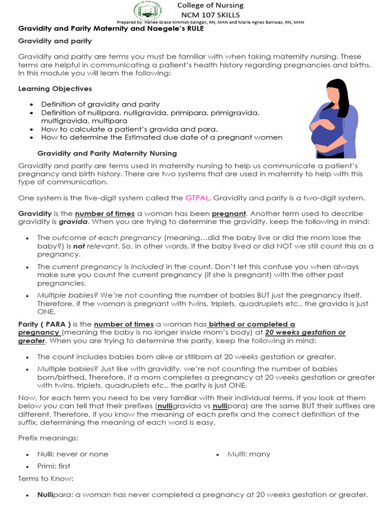 Gravidity and Parity Maternity and Naegele and Partograph | PDF ...