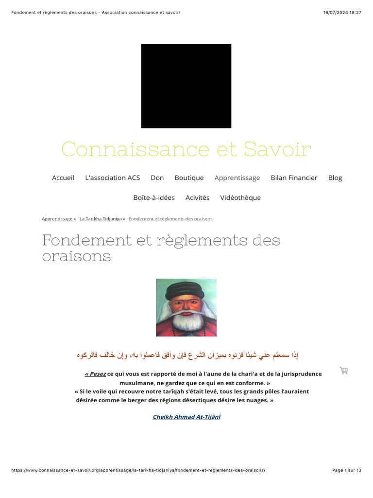 Fondement Et Règlements Des Oraisons - Association Connaissance Et ...