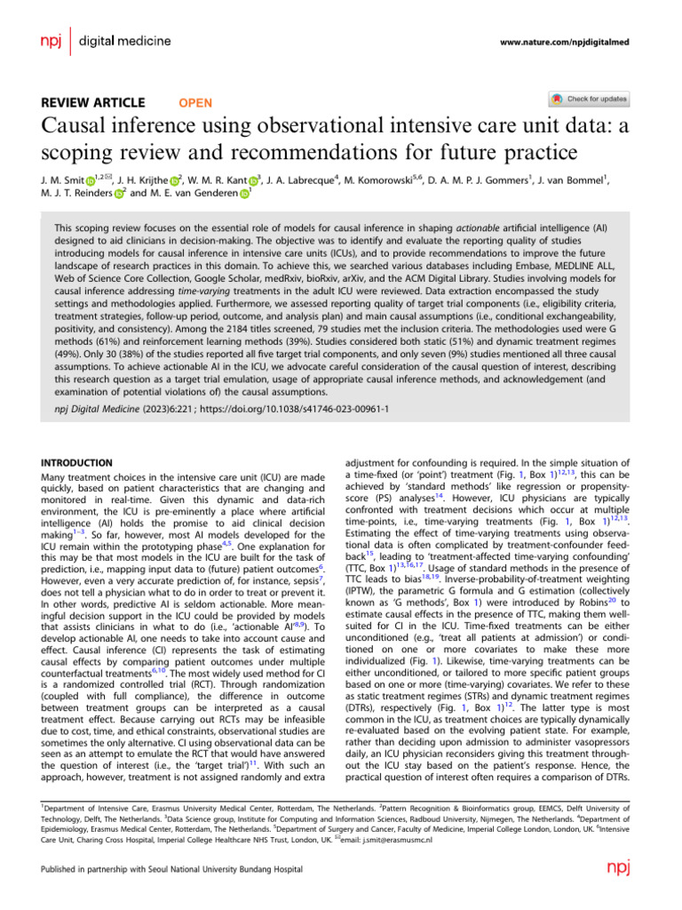 Causal Inference Using Observational Intensive Care Unit Data | PDF | Confounding | Randomized ...