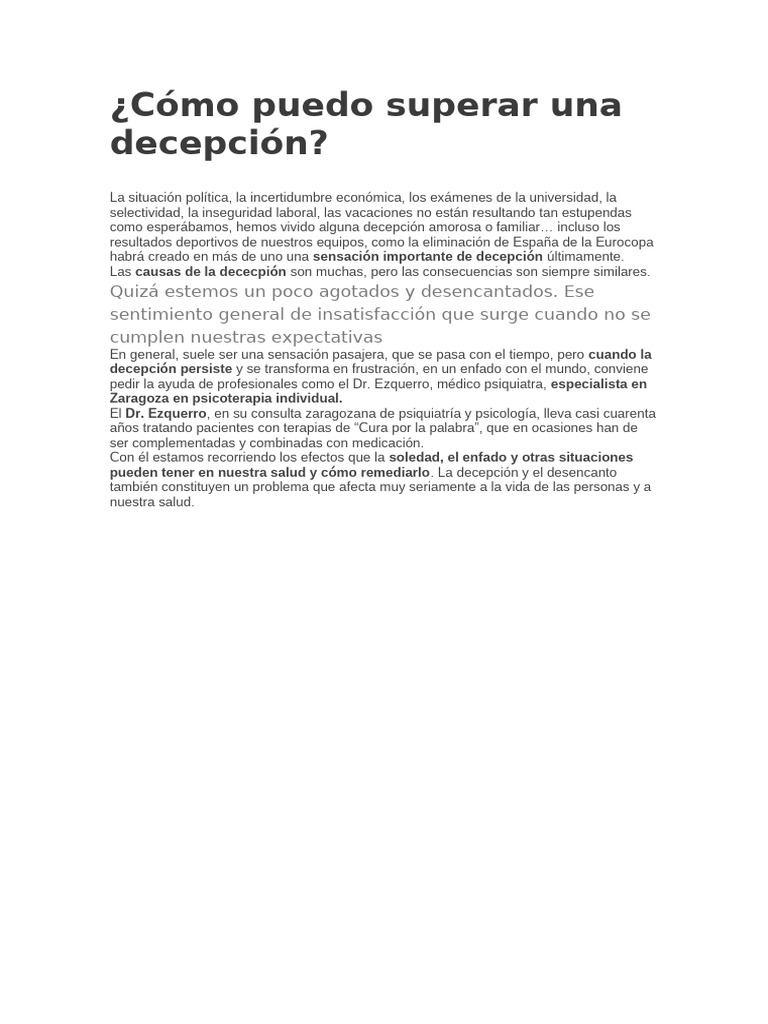 COMO SUPERAR UNA DECEPCION | PDF