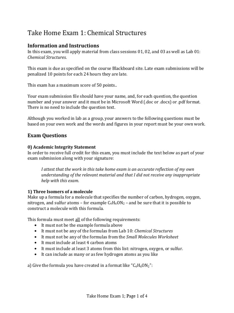 Take Home Exam 1 | PDF | Chemical Bond | Molecules