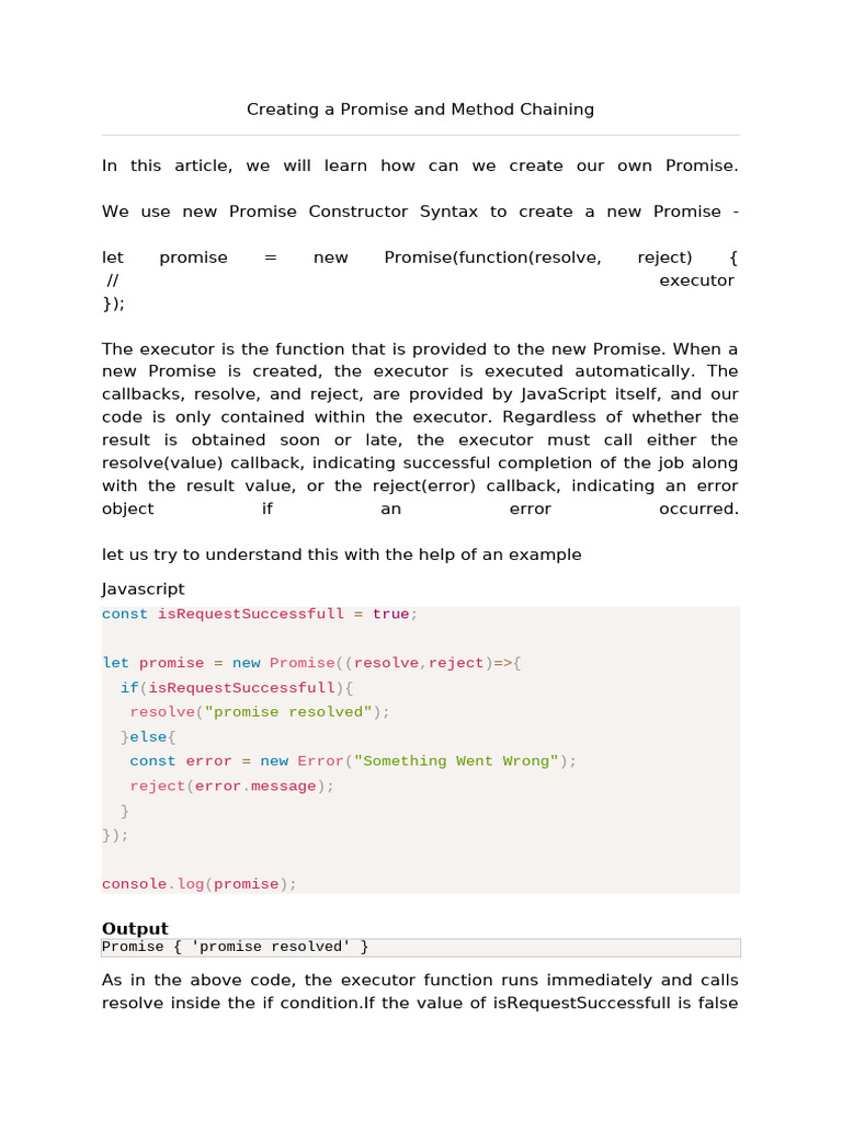 Creating A Promise and Methods Chaining | PDF